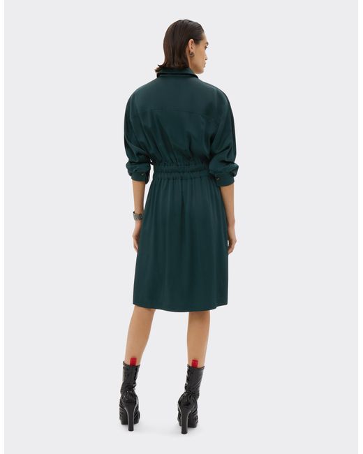 Ferrari Hammered Satin Midi Dress in Green | Lyst