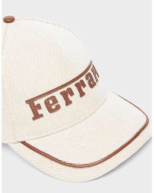 Ferrari Baseball Cap With Embroidered Logo And Leather Details in ...