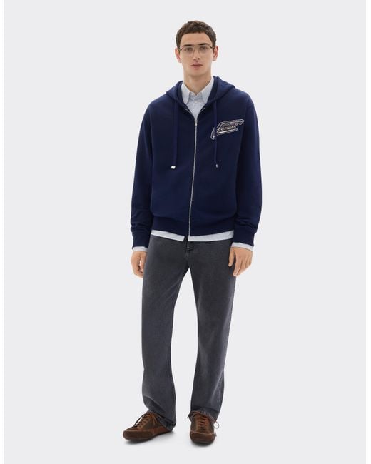 Ferrari Cotton Sweatshirt With Zip And Patch in Blue for Men | Lyst