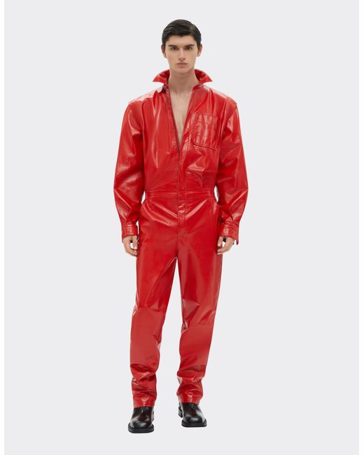 Ferrari Mirror Effect Leather Jumpsuit in Red | Lyst