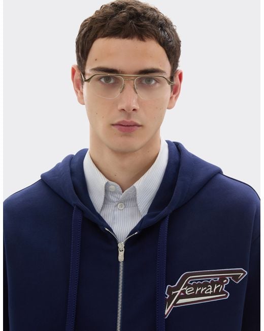 Ferrari Cotton Sweatshirt With Zip And Patch in Blue for Men | Lyst
