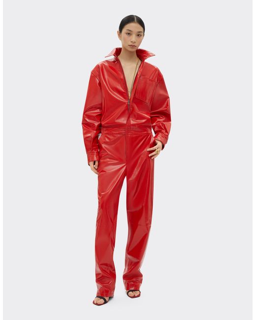 Ferrari Mirror Effect Leather Jumpsuit in Red | Lyst