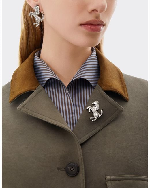 Ferrari Prancing Horse Rhinestone Brooch in White | Lyst UK