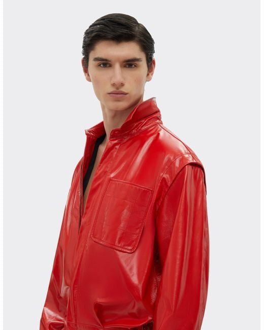 Ferrari Mirror Effect Leather Jumpsuit in Red | Lyst