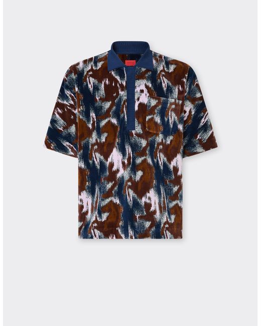Ferrari Chenille Polo Shirt With Cavallino Ikat Pattern in Blue for Men ...