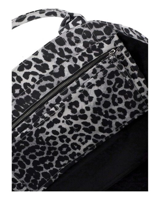Ganni Leopard Print Shopping Bag in Black | Lyst UK