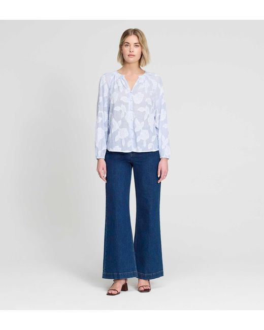 Finery London Ivie Jacquard Stripe Button-Through Blouse in White | Lyst UK