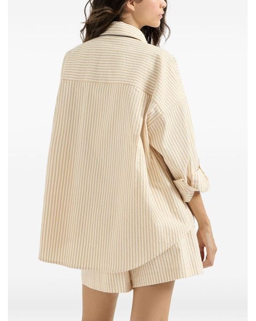 Brunello Cucinelli Techno-cotton Striped Seersucker Shirt With Monili ...