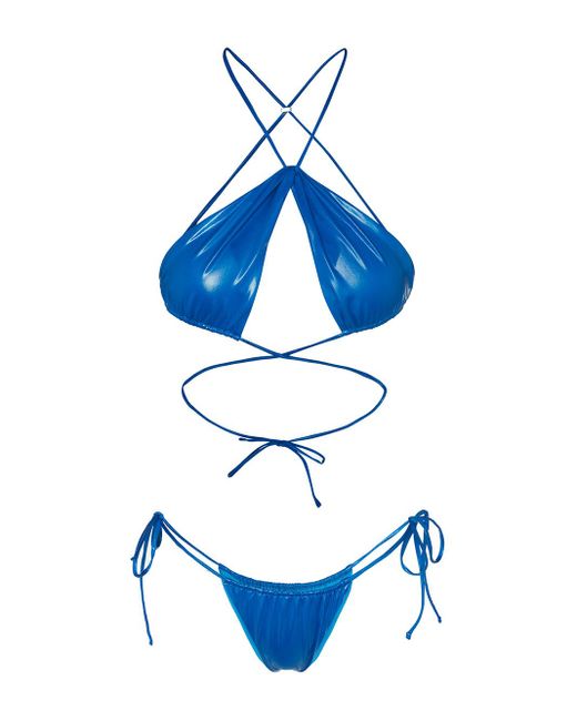 The Attico Synthetic Blue Shiny Lycra Bikini Lyst