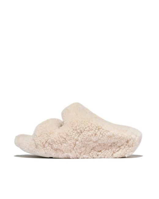 Fitflop Shuv Curly-Shearling Two-Bar Slides in Pink | Lyst UK
