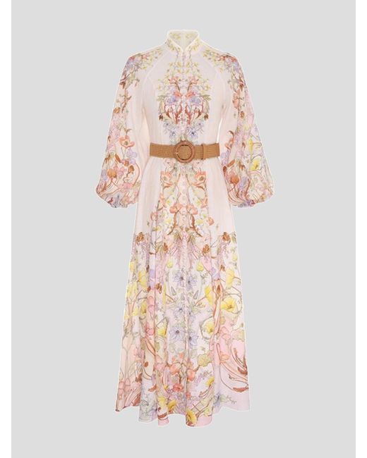 Zimmermann Linen Jeannie Floral Billow Sleeve Belted Maxi Dress Lyst