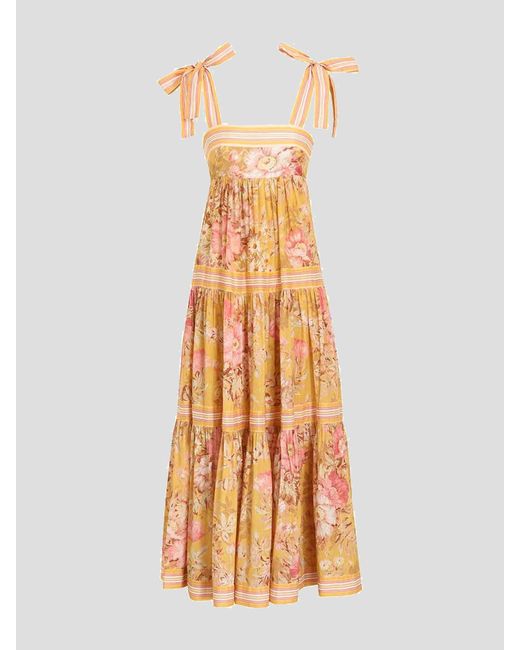 Zimmermann Pattie Tie Shoulder Mustard Floral Dress in Metallic | Lyst Zimmermann Pattie Tie Shoulder Mustard Floral Dress in Metallic | Lyst