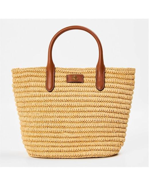 Ralph Lauren Woven Straw Medium Brie Tote Bag in Metallic | Lyst UK
