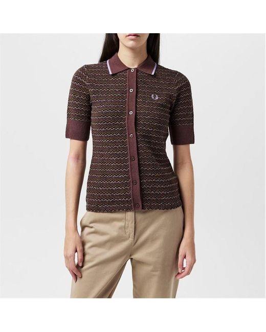 Fred Perry Boucle Knit Top in Brown | Lyst UK