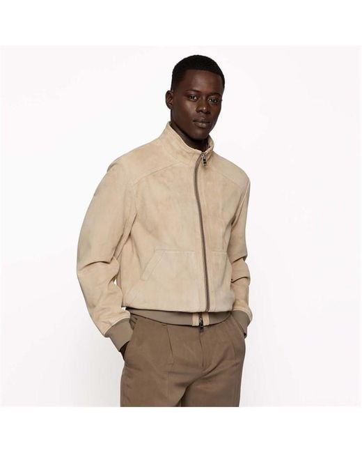 BOSS Mika Suede Bomber Jacket in Natural for Men | Lyst UK