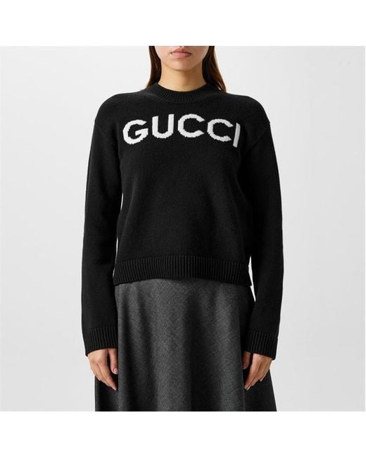Gucci Logo Wool Jumper in Black | Lyst UK