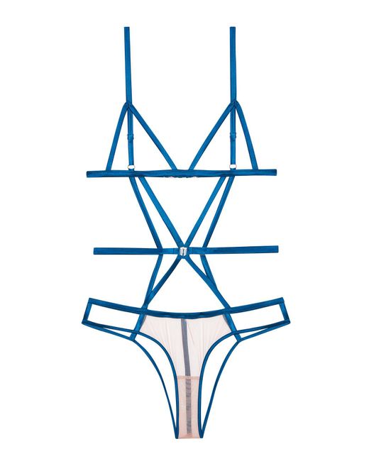 Fleur Du Mal Silk Strappy Bondage Bodysuit In Blue Lyst