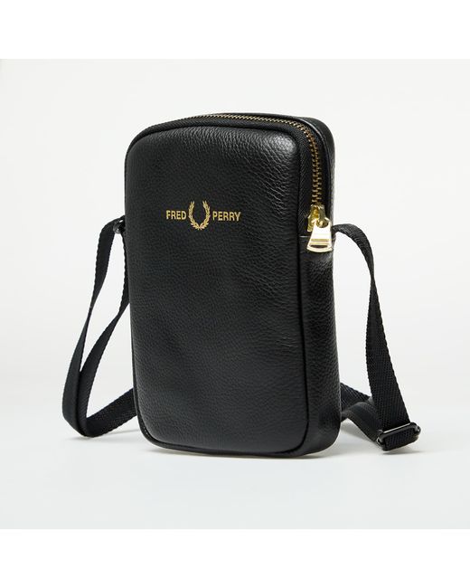 Fred Perry Bag Tumbled Leather Side Bag in Black | Lyst
