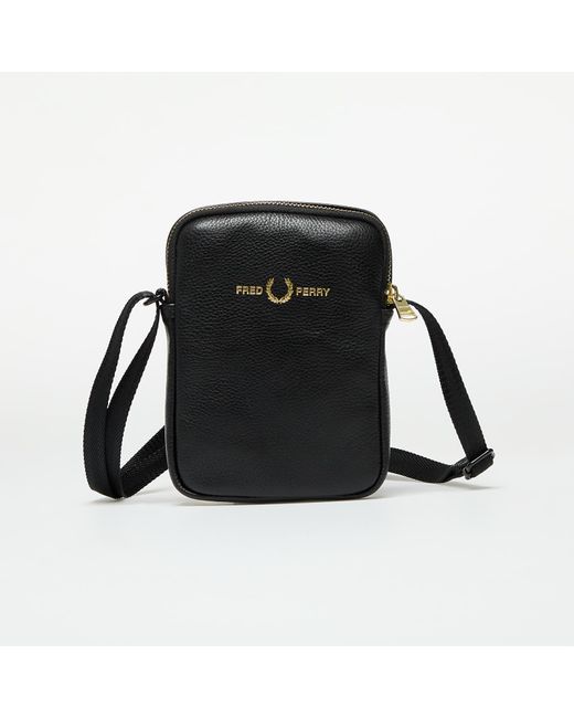 Fred Perry Bag Tumbled Leather Side Bag in Black | Lyst