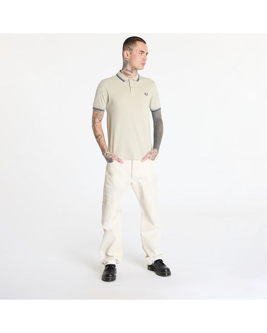 Fred Perry T-Shirt The Twin Tipped Polo Shirt Light Oyster/ Mid/ French ...