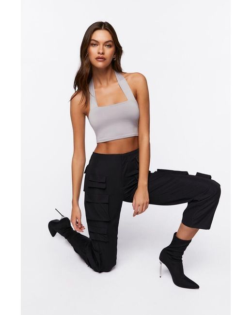 Forever 21 Synthetic Women Straight-leg Cargo Pants in Black | Lyst