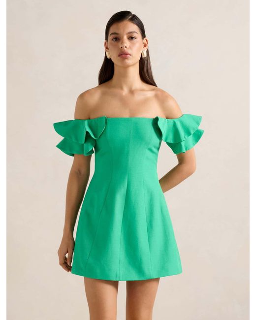 Forever New Kenzie Off-Shoulder Ruffle Mini Dress in Green | Lyst UK