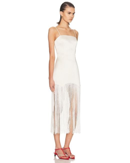 Fleur du Mal Satin Fringe Maxi Dress in White | Lyst