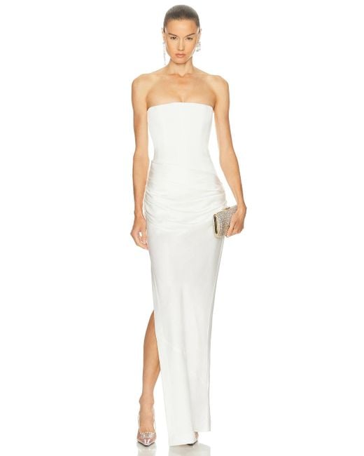 Alex Perry Strapless Longline Draped Column Gown in White | Lyst