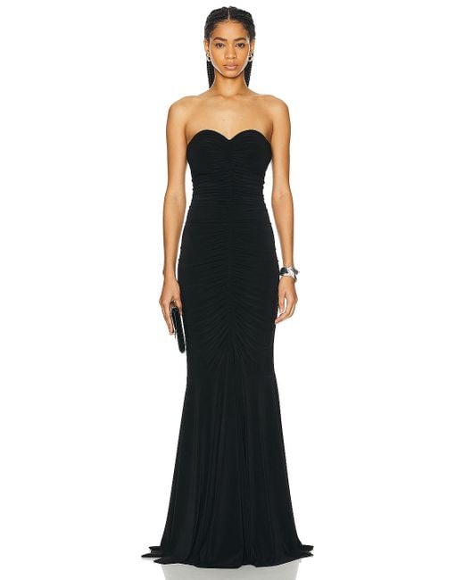 Norma Kamali Strapless Shirred Front Fishtail Gown in Black | Lyst