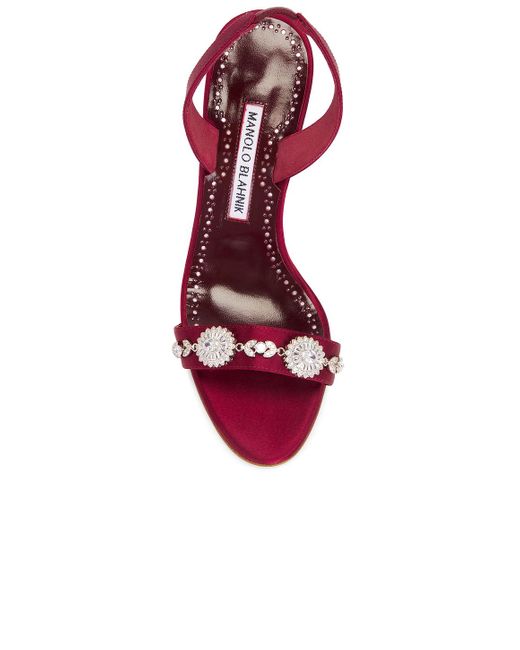 Manolo Blahnik Lamisan Satin 90 Sandal in Red | Lyst