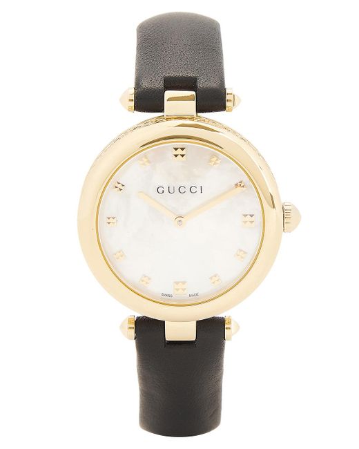 Gucci White Mother Of Pearl Dial Leather Strap Watch in Metallic | Lyst