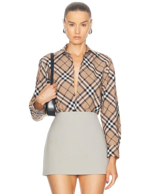 Burberry Button Up Top in White | Lyst