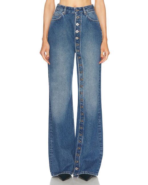 Jean Paul Gaultier One Leg Button Detail Wide Leg in Blue | Lyst