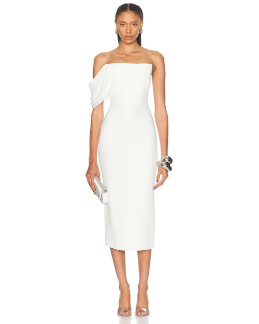 Alex Perry Draped Corset Midi Dress in White | Lyst