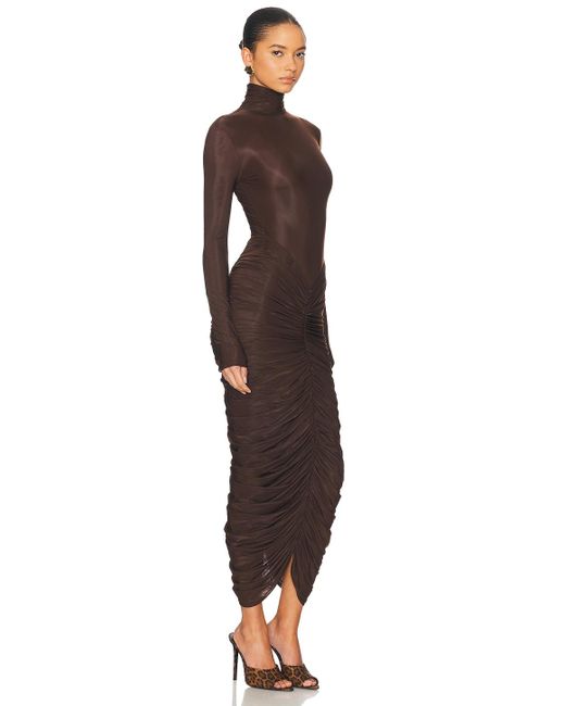 Helsa The Super Sheer Ruched Dress in Brown | Lyst