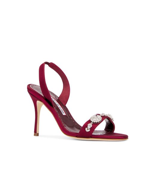 Manolo Blahnik Lamisan Satin 90 Sandal in Red | Lyst