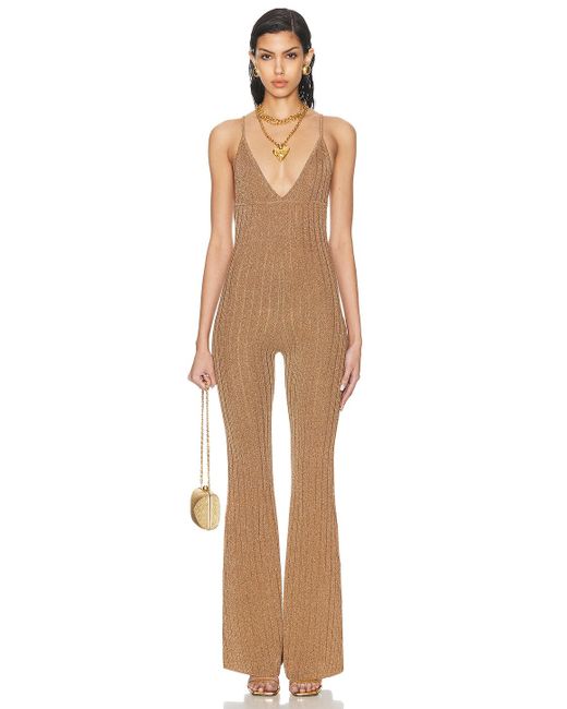Zeynep Arcay 70's Glitter Jumpsuit in Natural | Lyst