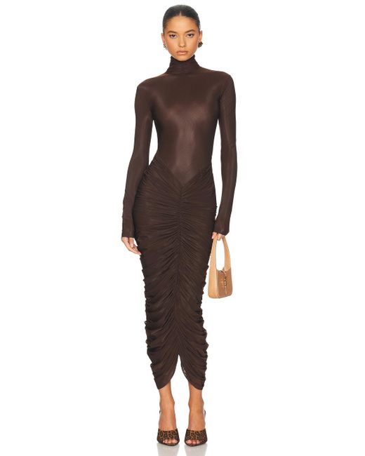 Helsa The Super Sheer Ruched Dress in Brown | Lyst
