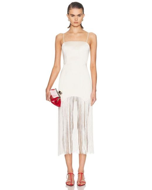 Fleur du Mal Satin Fringe Maxi Dress in White | Lyst