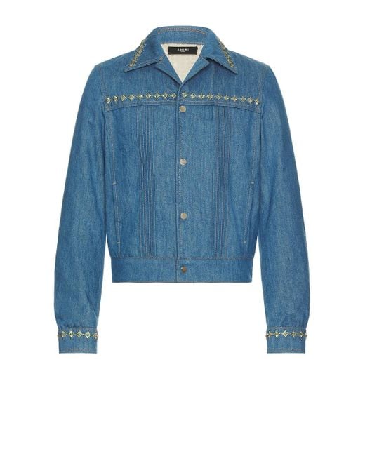 Amiri Crystal Pleated Cadet Jacket in Blue for Men | Lyst