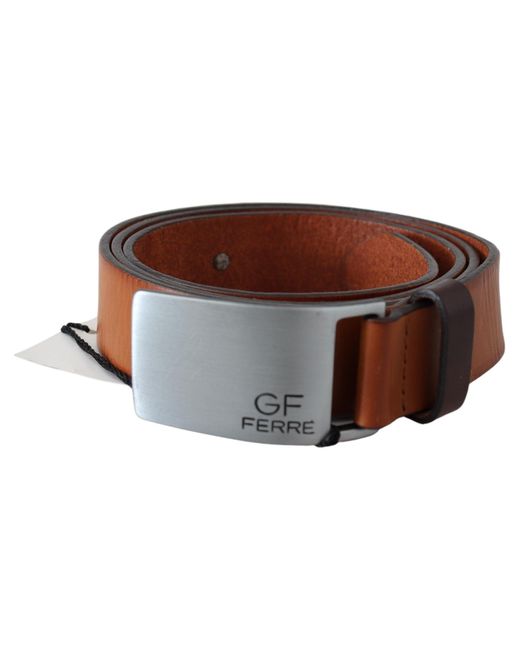 Gianfranco Ferré Brown Leather Logo Silver Square Metal Buckle Waist ...
