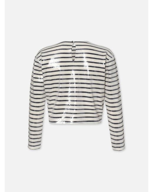 FRAME Striped Sequin Top in White | Lyst