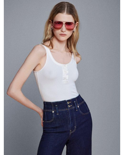 FRAME The Satin Trim Tank in White | Lyst