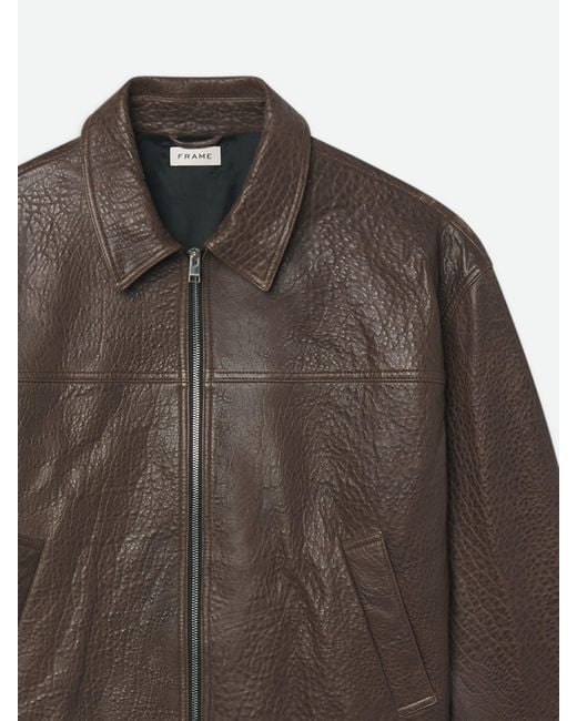 FRAME Textured Leather Bomber in Brown | Lyst UK