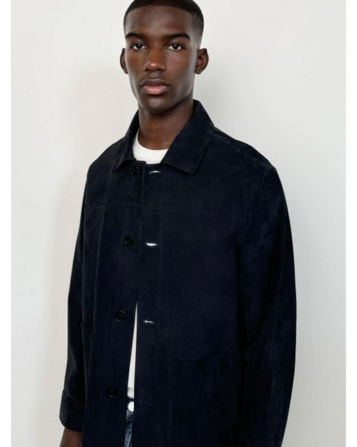 FRAME Unlined Suede Chore Coat in Blue for Men | Lyst