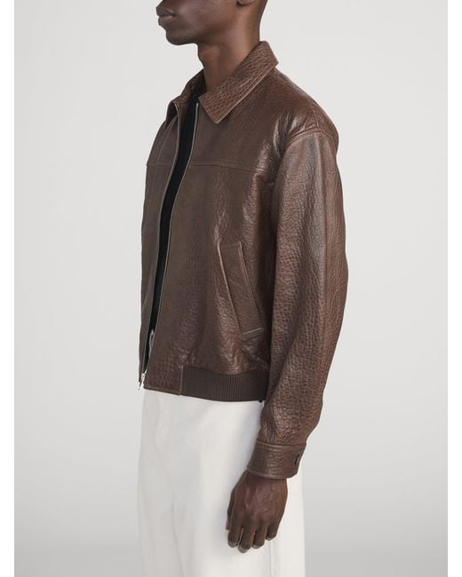 FRAME Textured Leather Bomber in Brown | Lyst UK