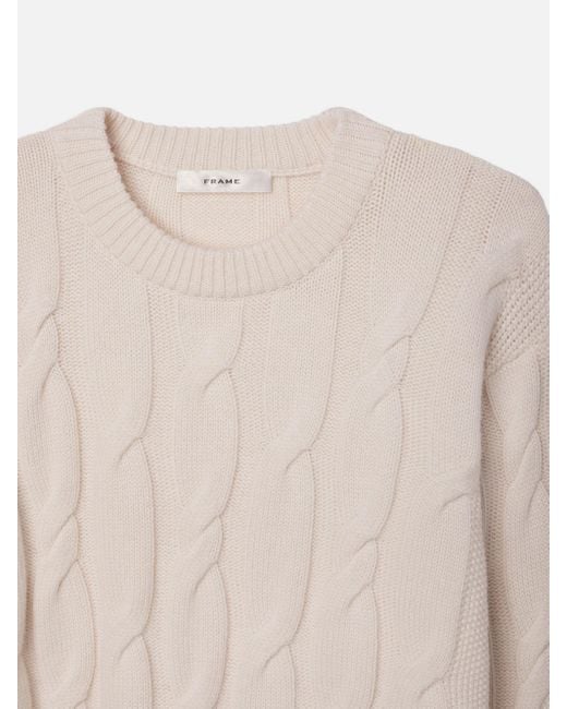 FRAME Oversized Cable Knit Sweater in White | Lyst