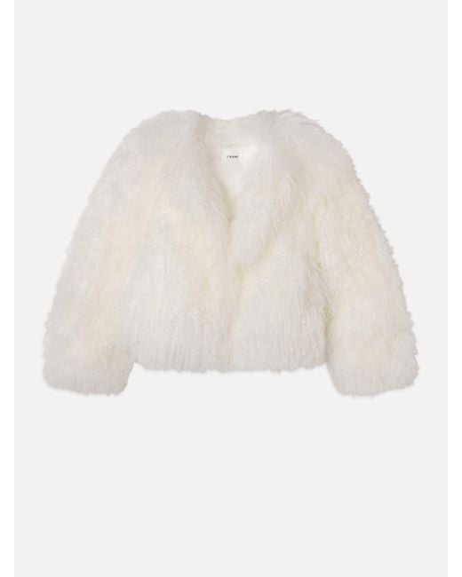 FRAME Shaggy Shearling Coat in White | Lyst