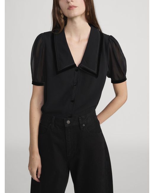 FRAME The Velvet Trim Sailor Blouse in Black | Lyst UK