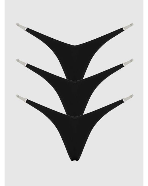 Frederick's of Hollywood Petra Clear Side Slider Satin Thong 3 Pack in ...